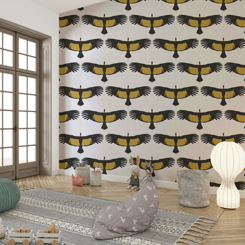 Rustic Andean Condor Flock White Wallpaper Mural