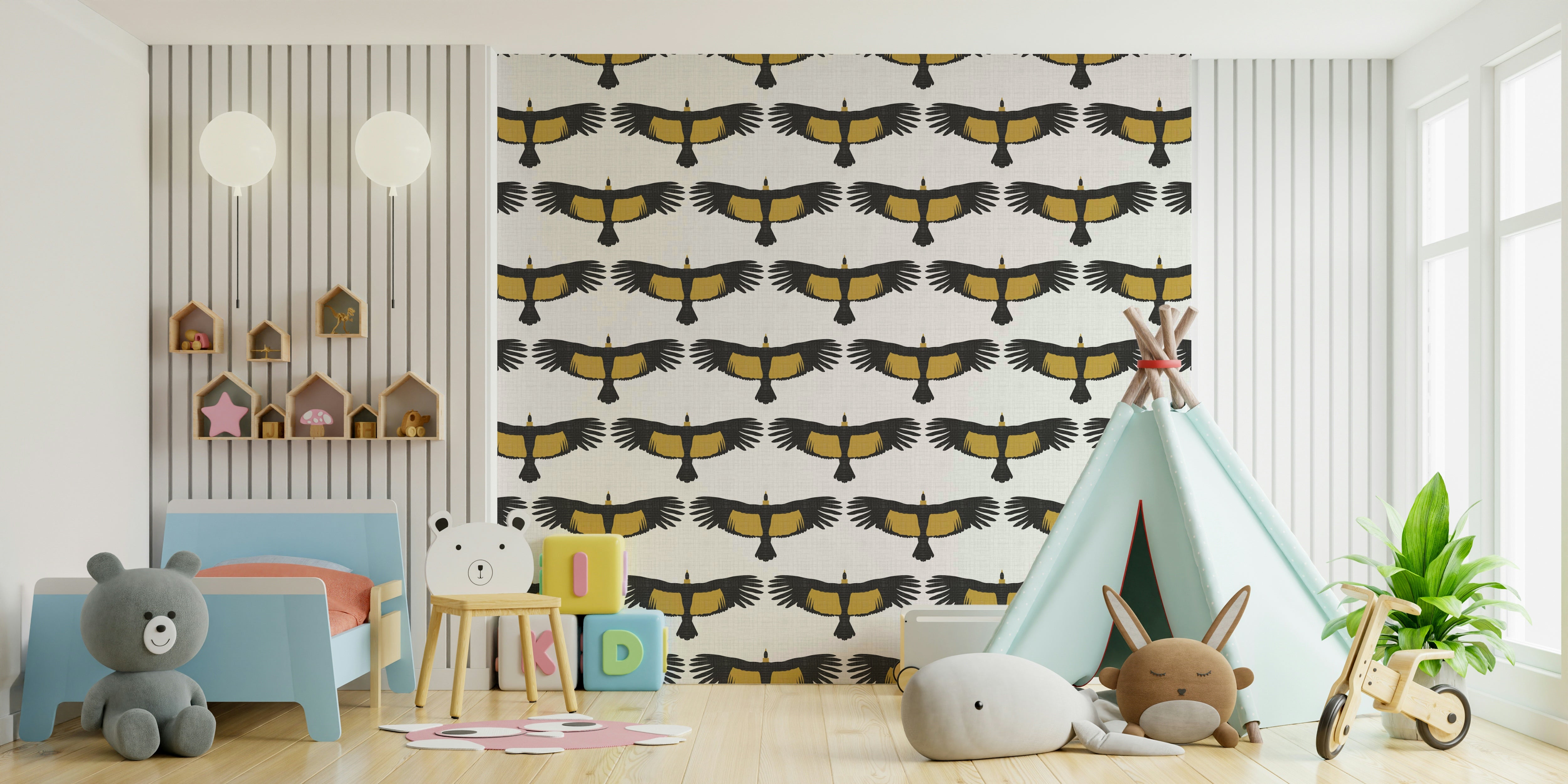 Rustic Andean Condor Flock White Wallpaper Mural