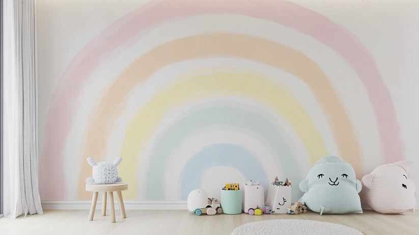 Procure a Pastel Rainbow Wall Mural for Nursery Charm