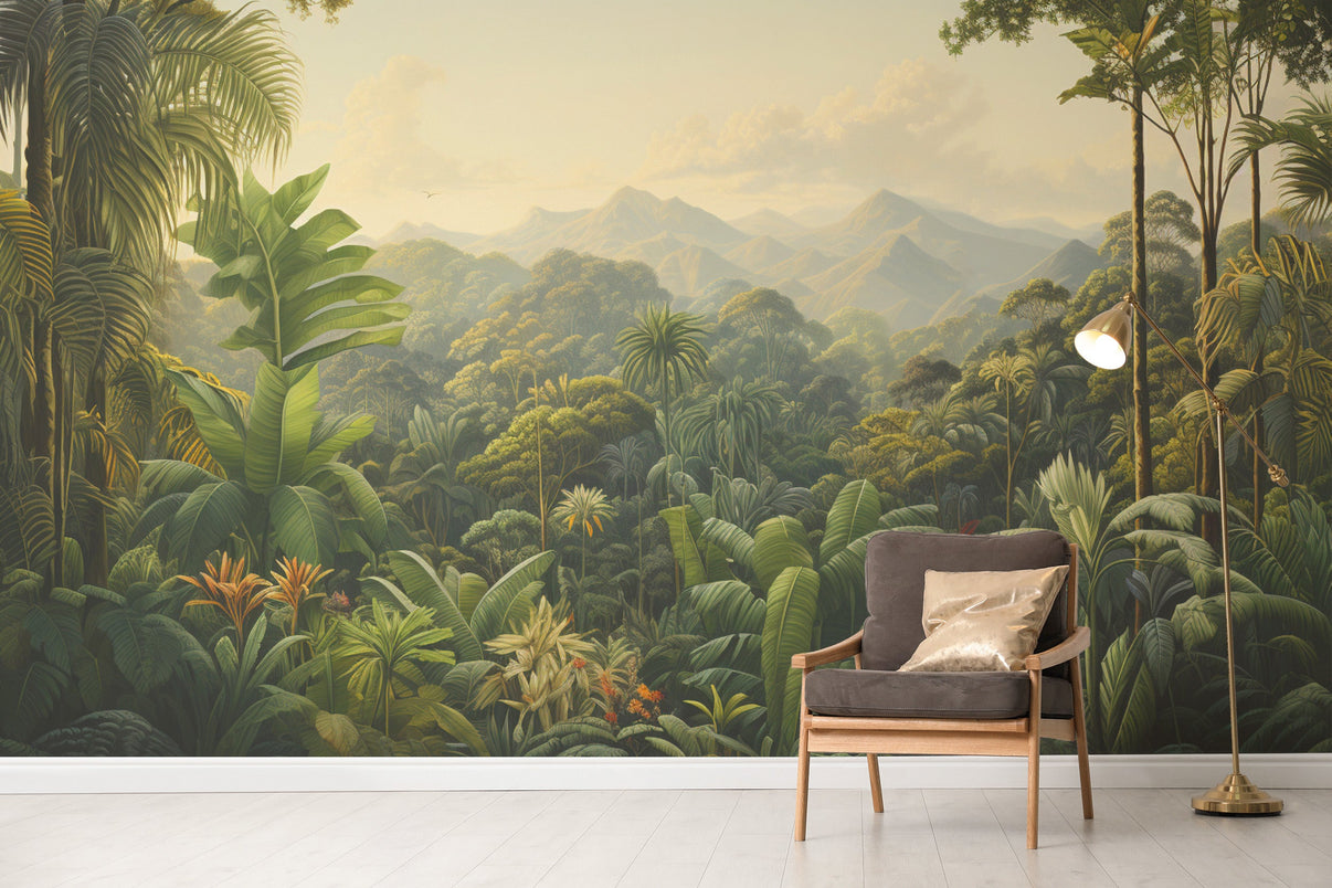 Secure Tropical Rainforest Wall Mural - Elegant Green Wallpaper