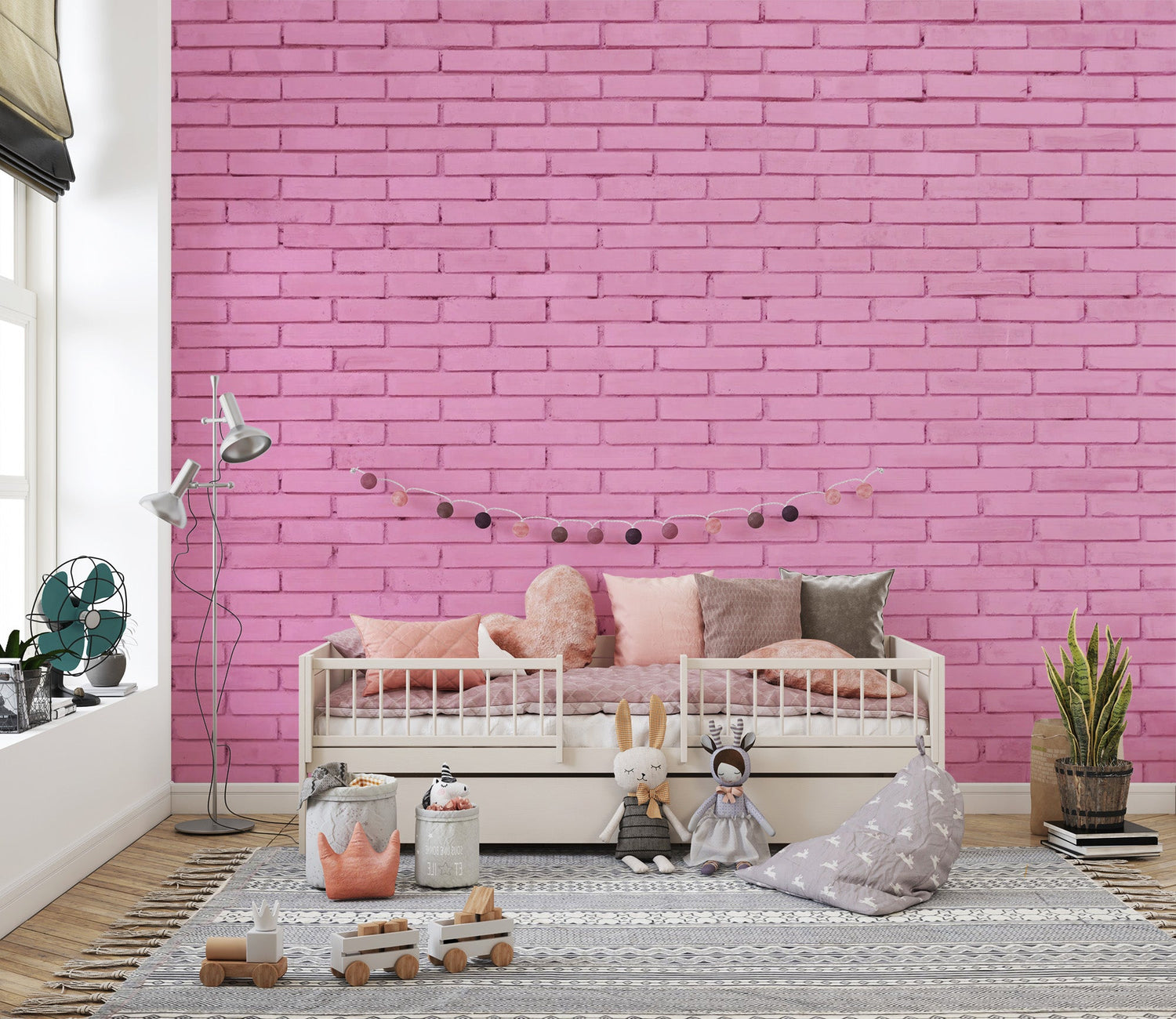 Pink Brick Wallpaper | Girls Room Pink Mural walls | Giffywalls