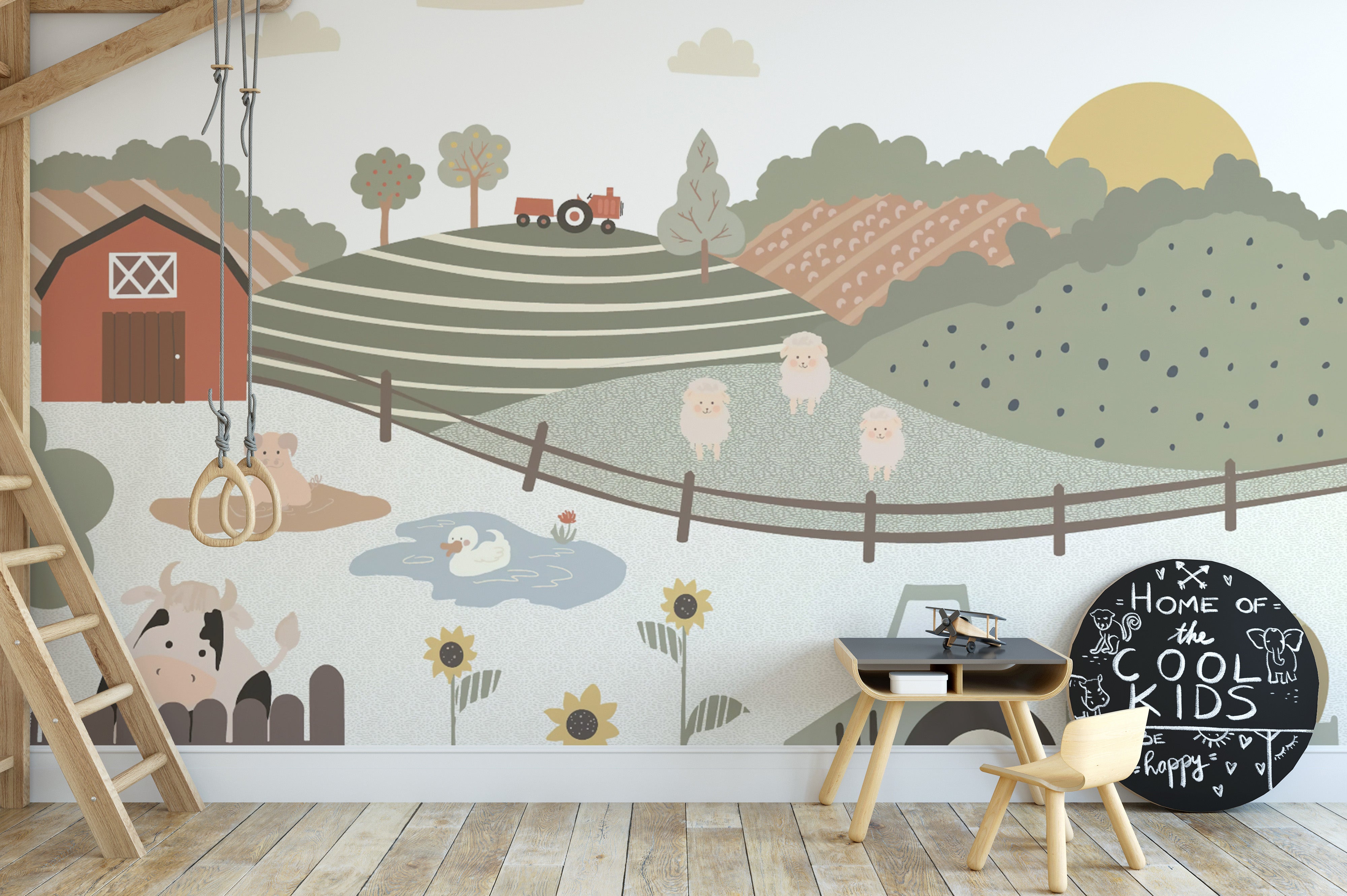 Order Pastel Farm Adventure Kids Wallpaper – Playful Barnyard Theme