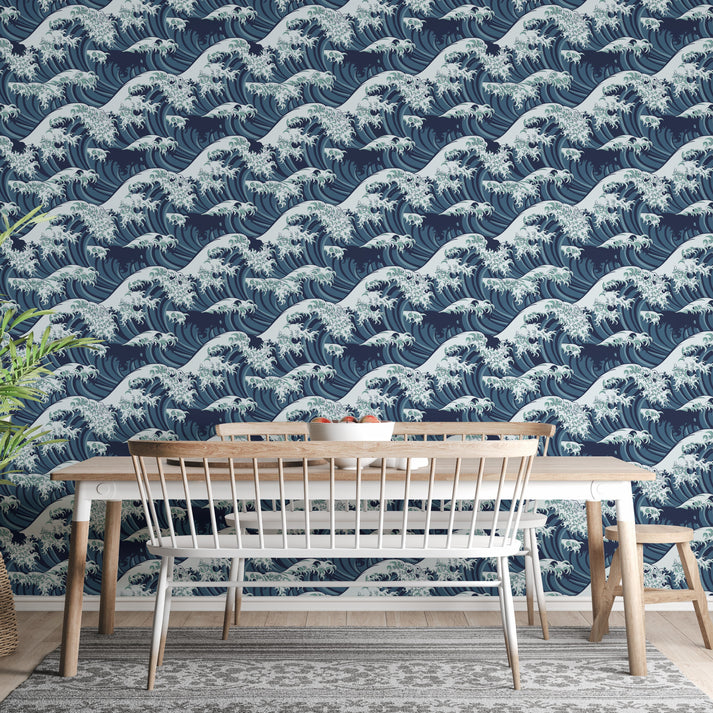 Japanese Great Wave Repeat Pattern Wallpaper – Giffywalls