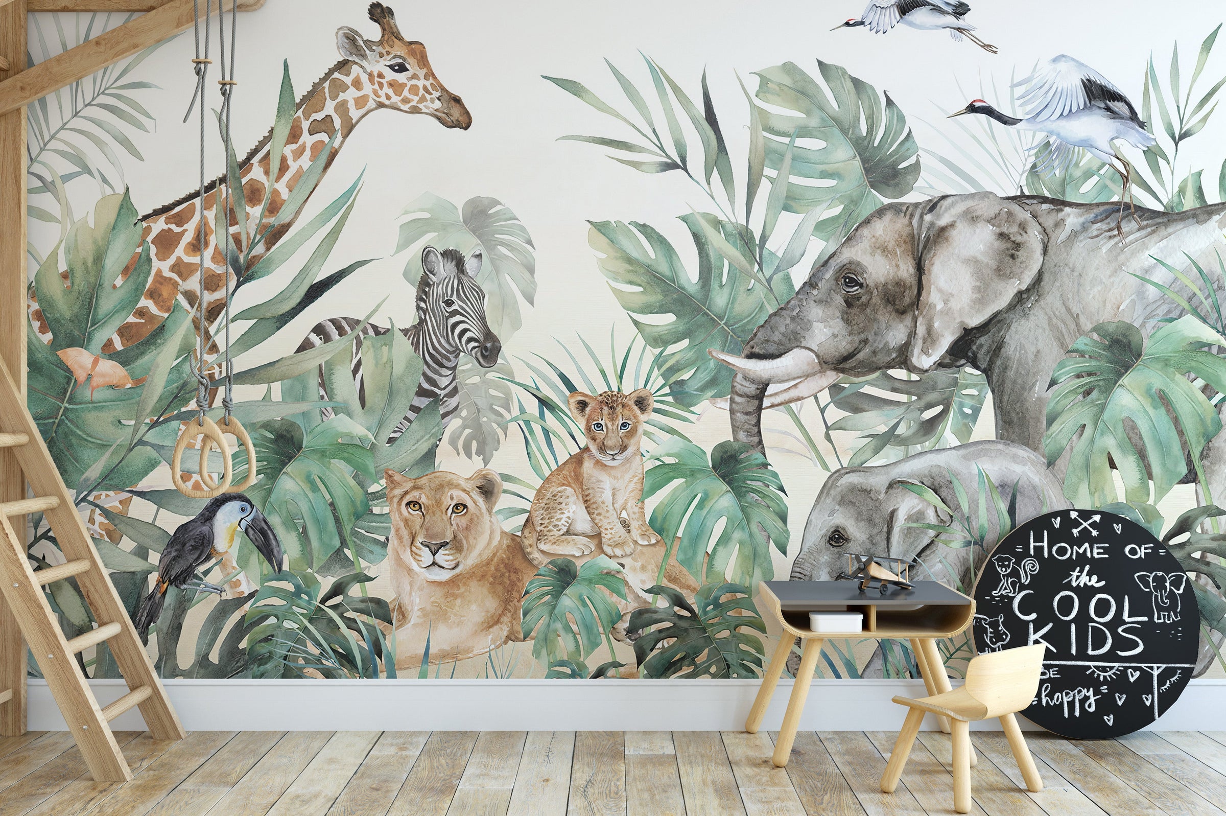 Jungle Scene Kids Room Wallpaper Mural