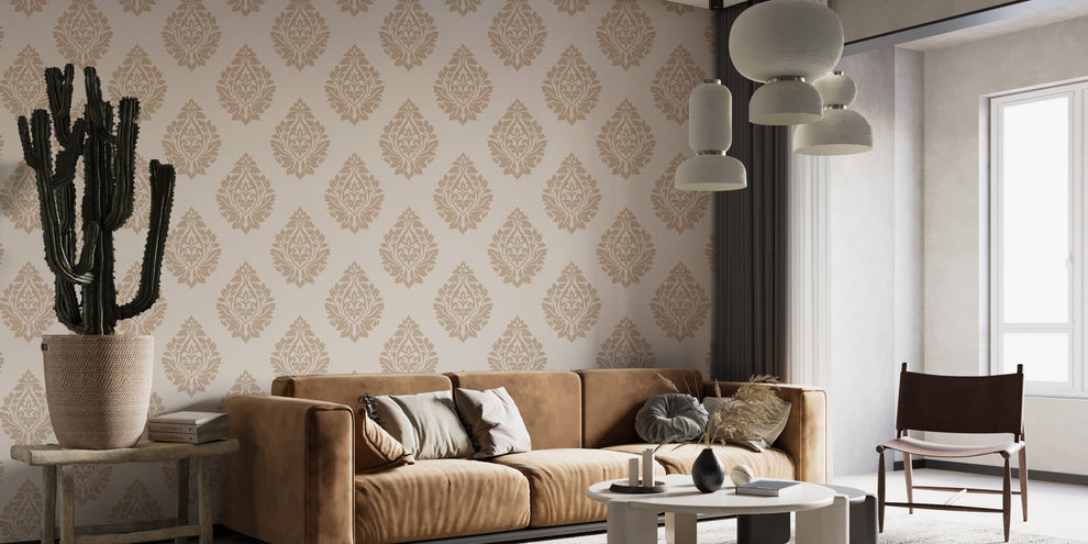 Victorian Damask Wallpaper | Classic Beige Vintage Design