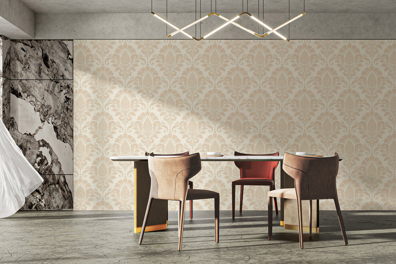 Beige Color Artistic Damask Pattern Wallpaper | Giffywalls