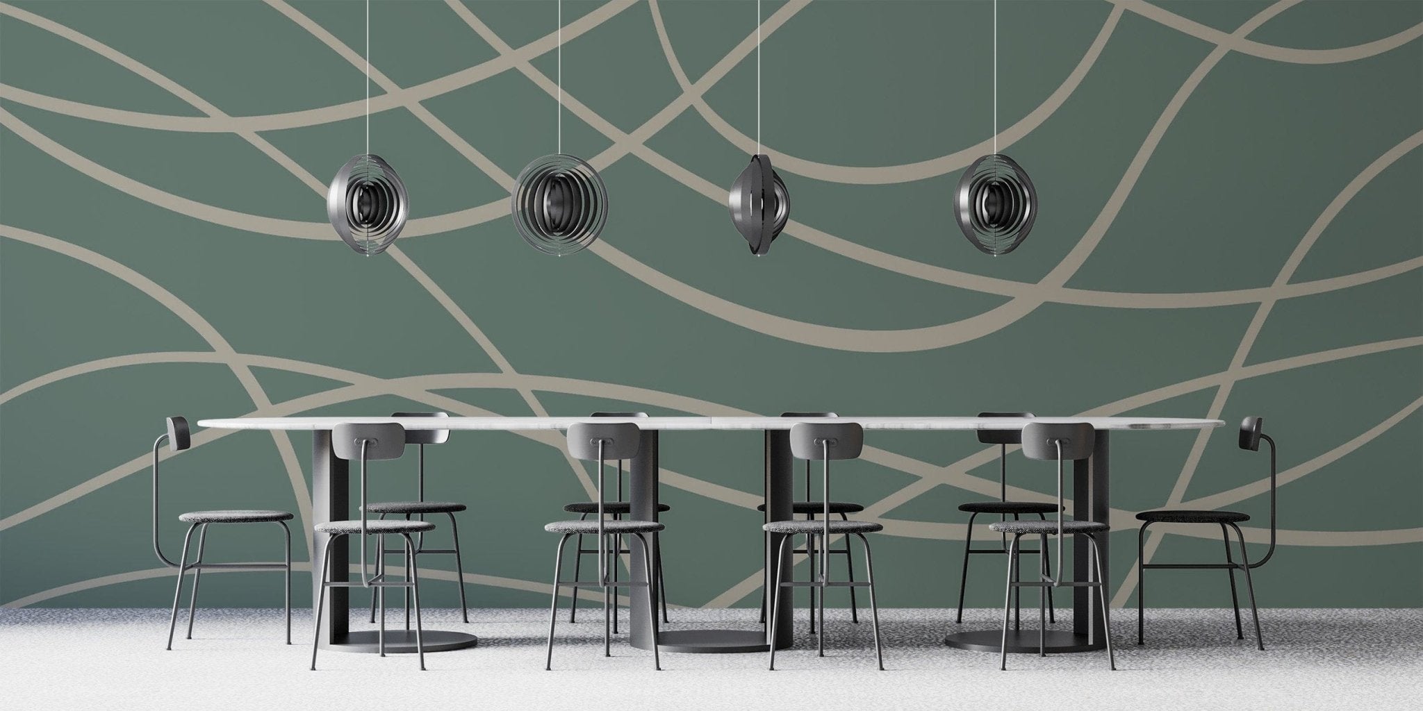 Get Abstract Green Line Wallpaper Mural - Modern Wall Art
