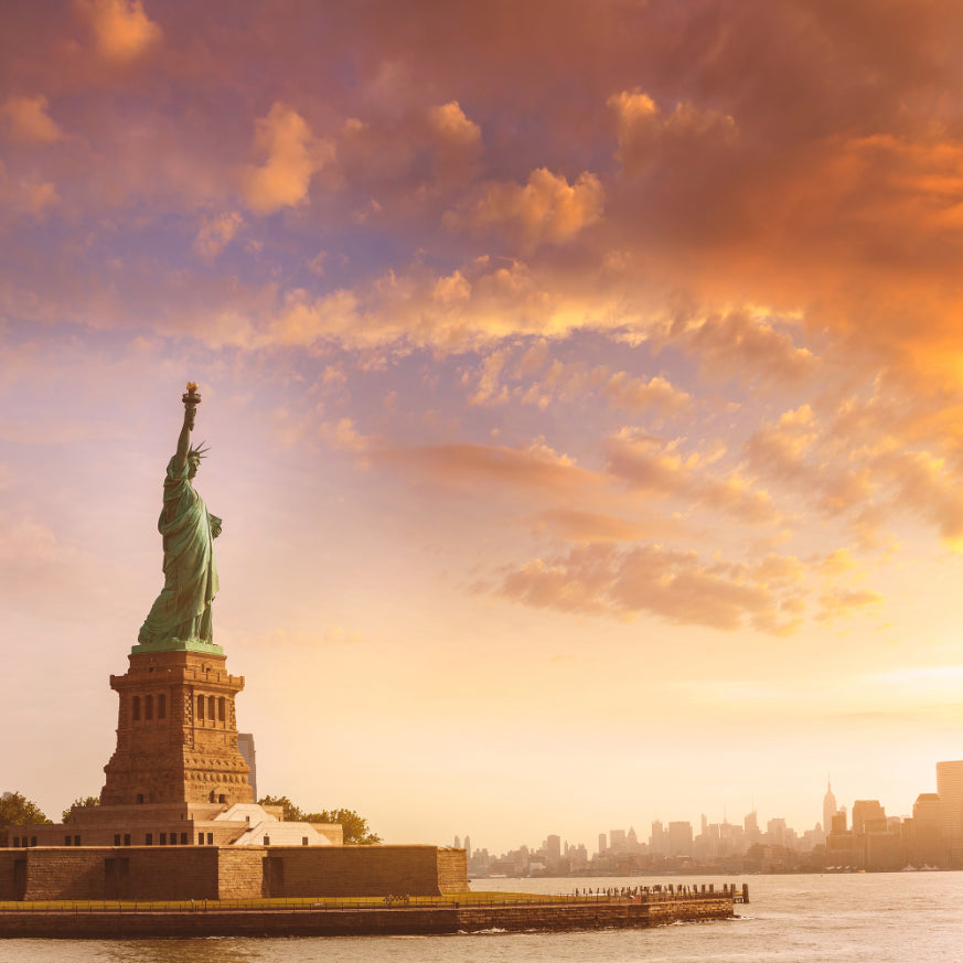 Transform Your Space with Statue of Liberty Sunset Sky Mural!