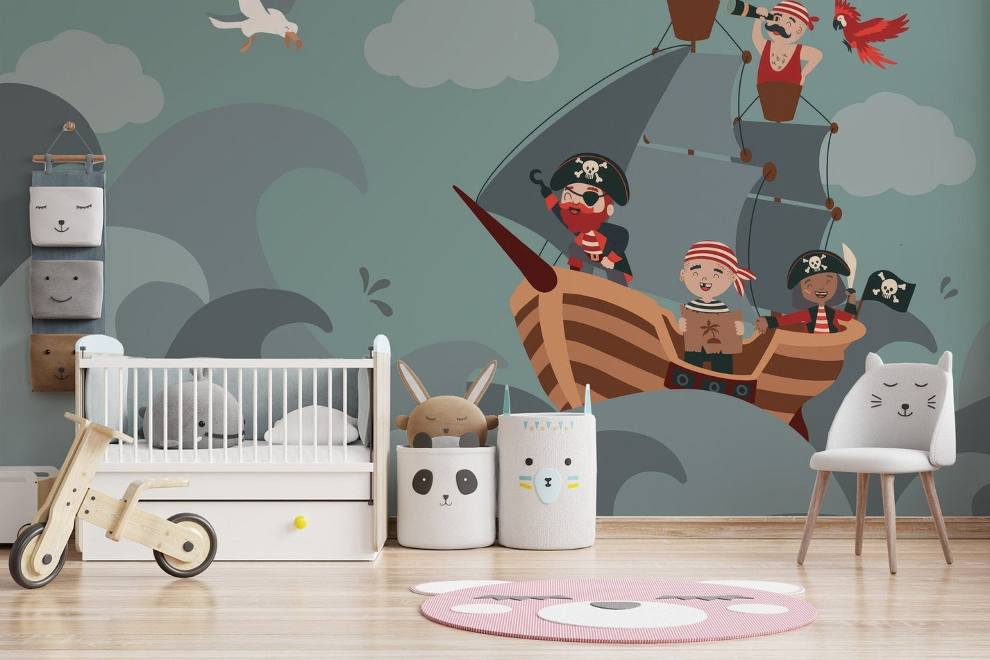 Buy Vibrant Nursery Wallpaper - Pirate Ship Mural Fun