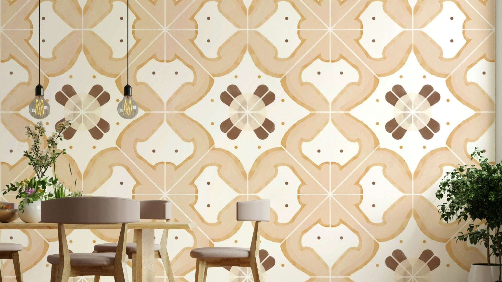 Apricot Tile Kitchen Wallpaper