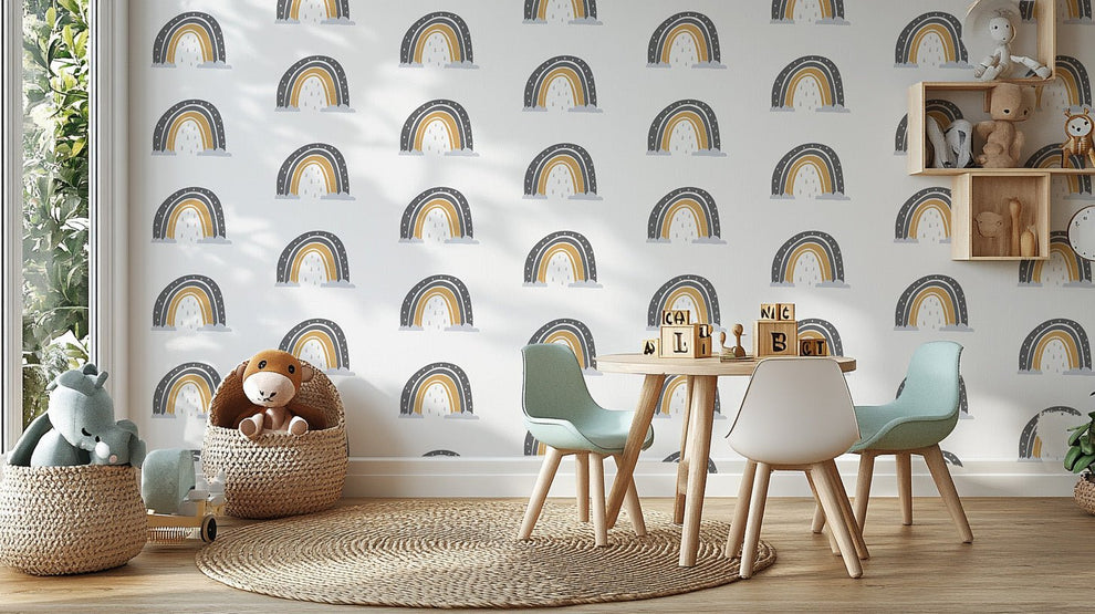 Seamless Colorful Rainbow Boho Mural Wallpaper for Walls