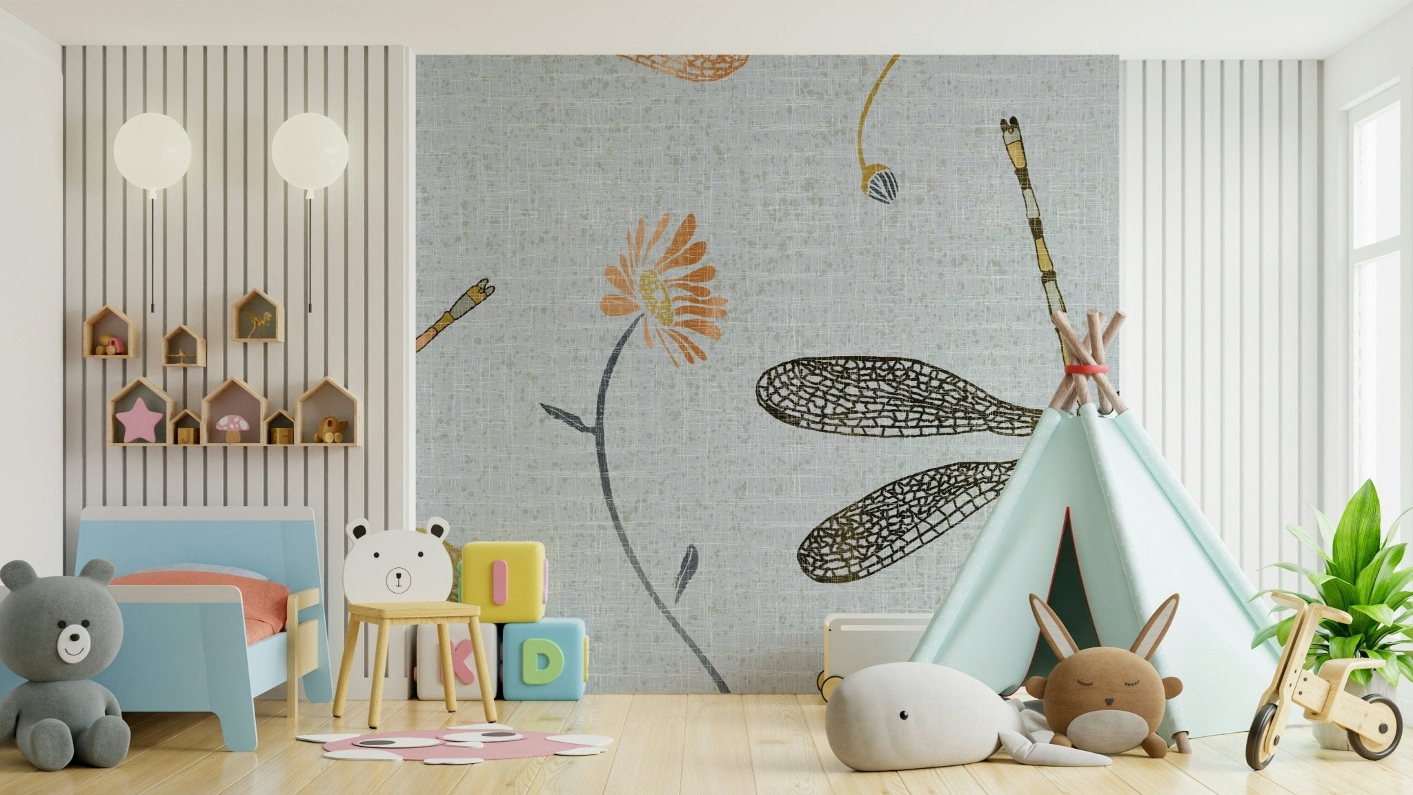 Dragonfly and Damselfly Golden Gray Wallpaper Mural