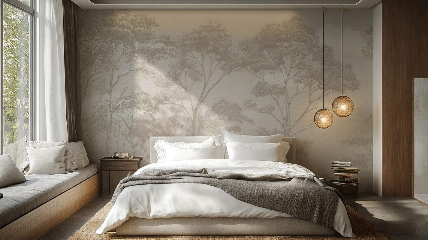 Elegant Monochrome Forest Wallpaper – Timeless Nature Mural