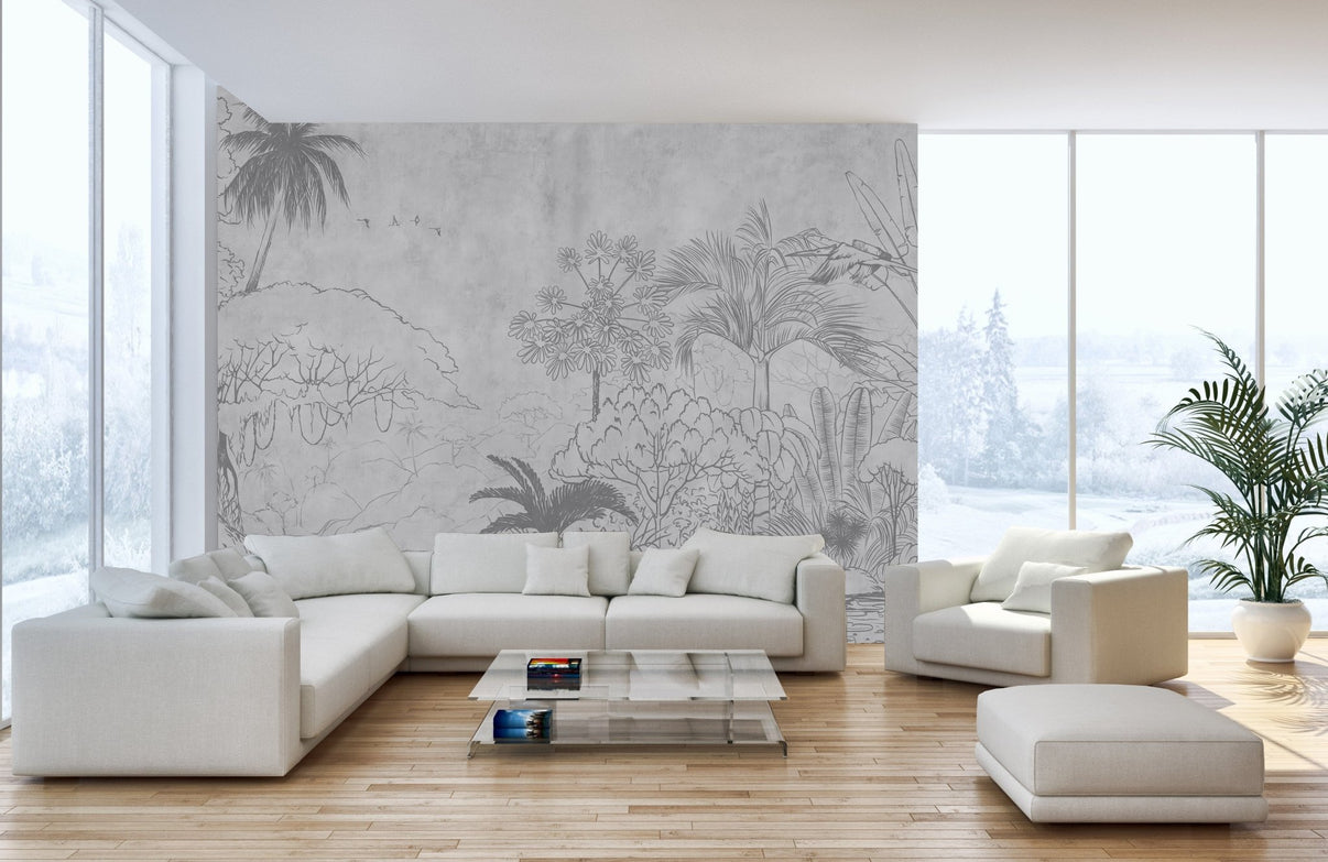 Grey Color Tropical Plants Nature Landscape Wallpaper Murals