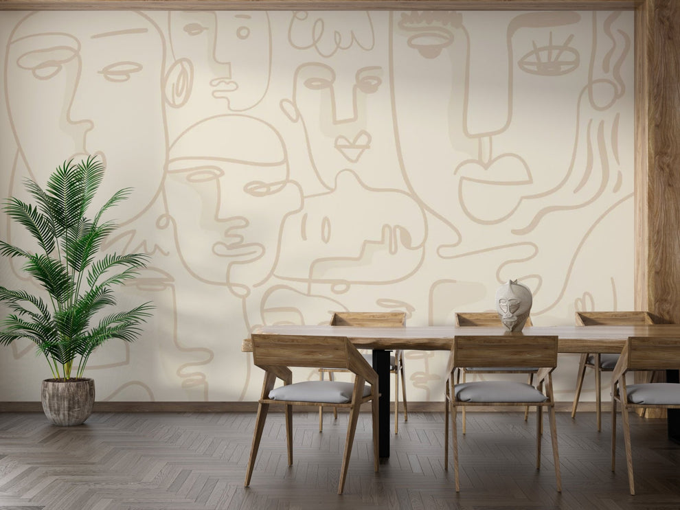 Human Face Line Wallpaper Mural - Modernize Living Space