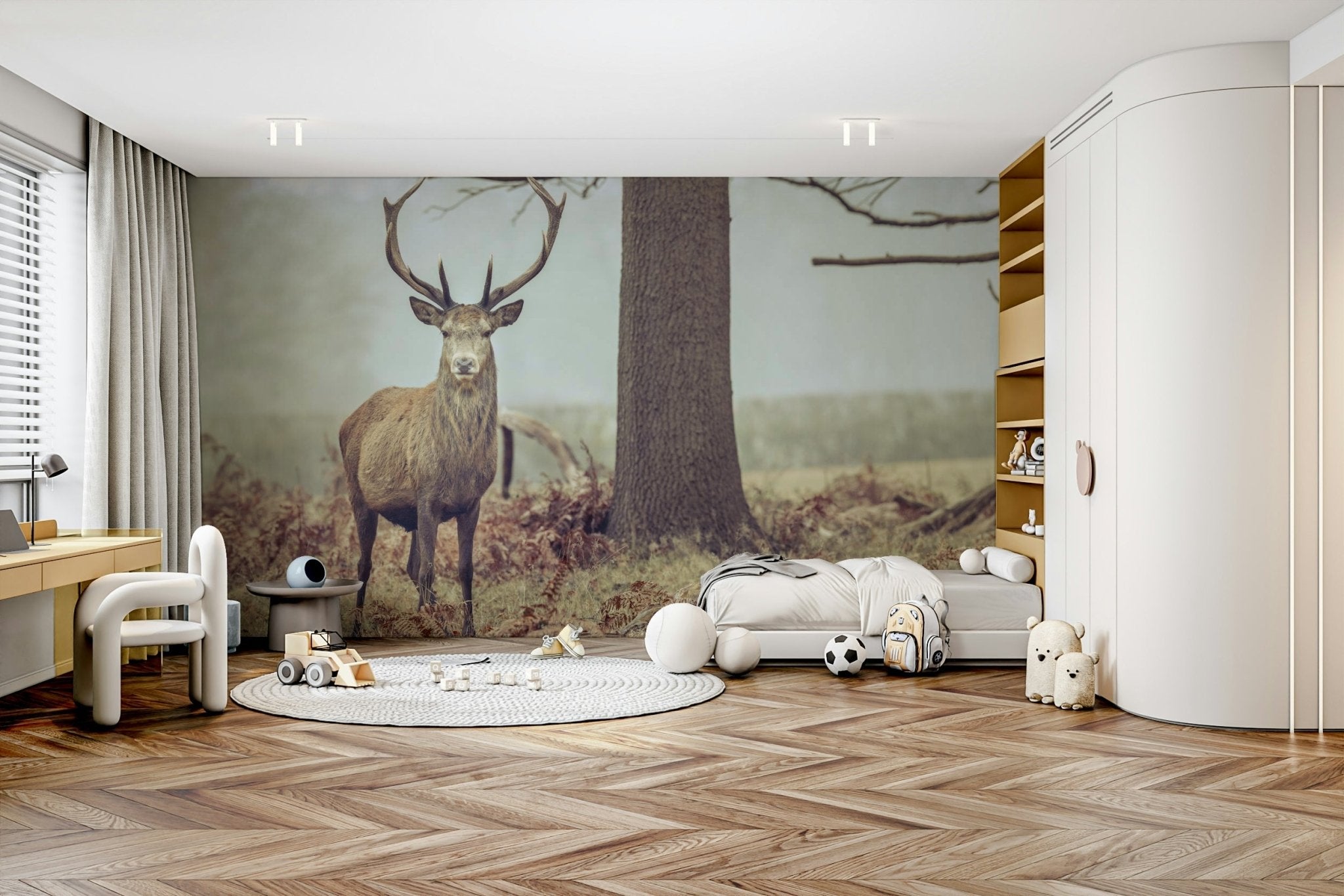 Lone Stag Wallpaper: Majestic Forest Feature Wall