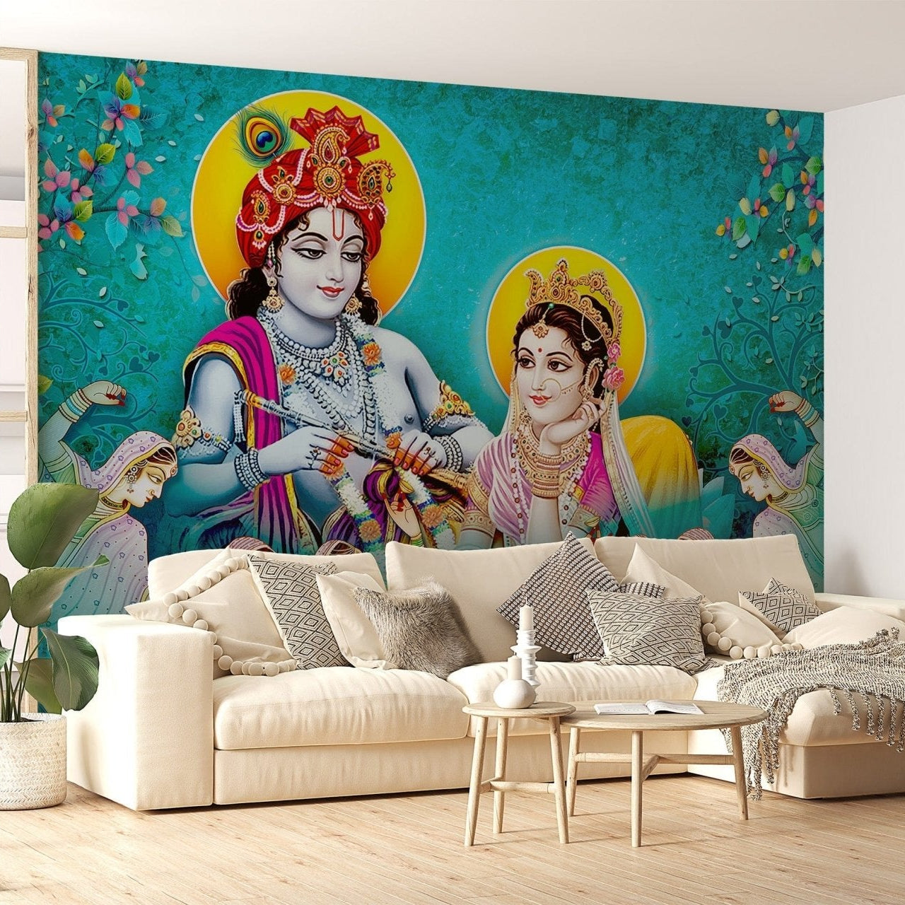 Krishna Wallpaper Mural for Walls in India - Spiritual Decor