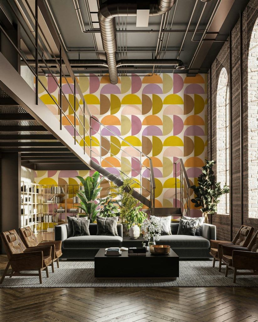 Colorful Curved Retro Wall Pattern Mural Design