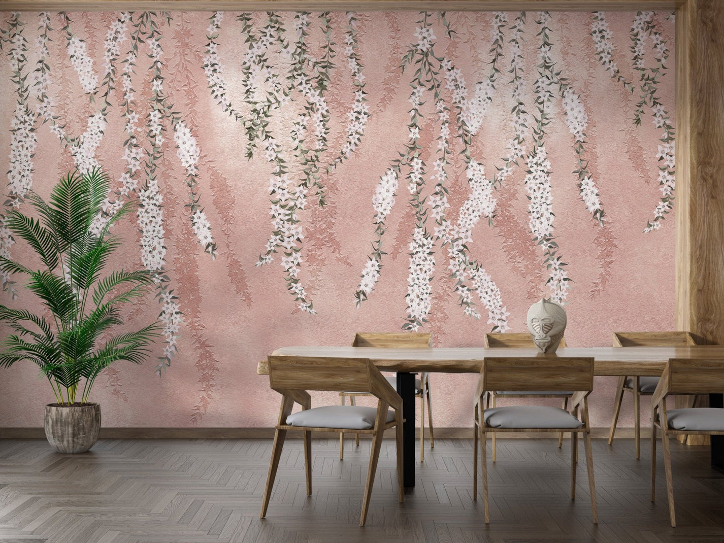 Modern Style Pink Color Hanging Flower Mural Wallpaper For Walls