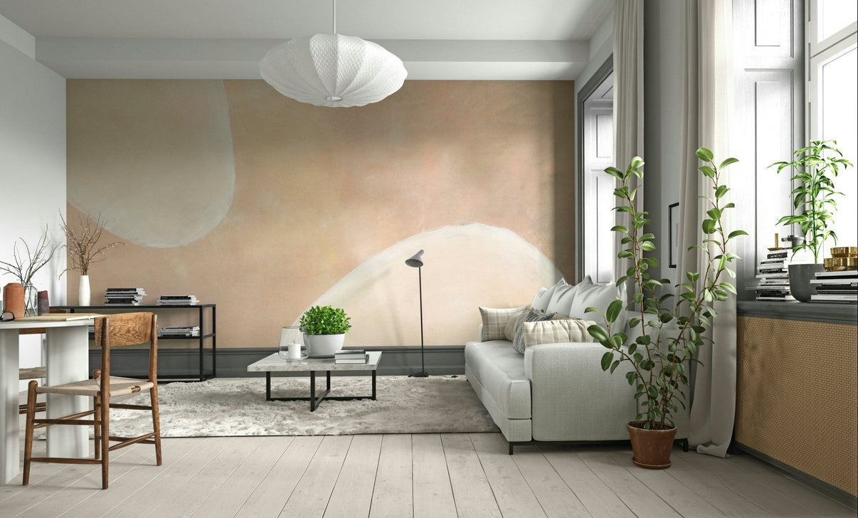 Neutral Mist Shapes Wall Mural in Soft Tones