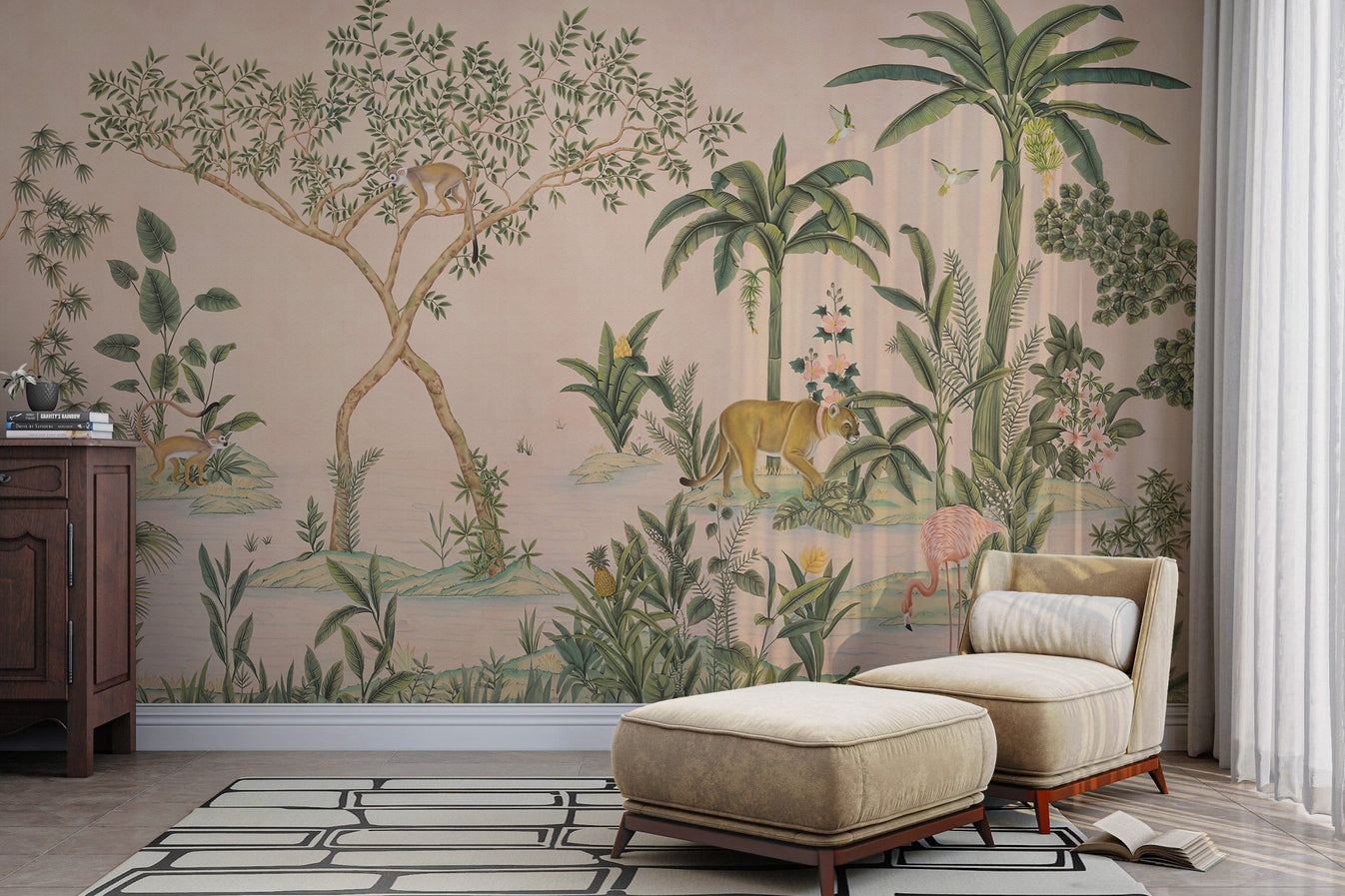 Tropical Safari Wildlife Wallpaper for Jungle Wall Design