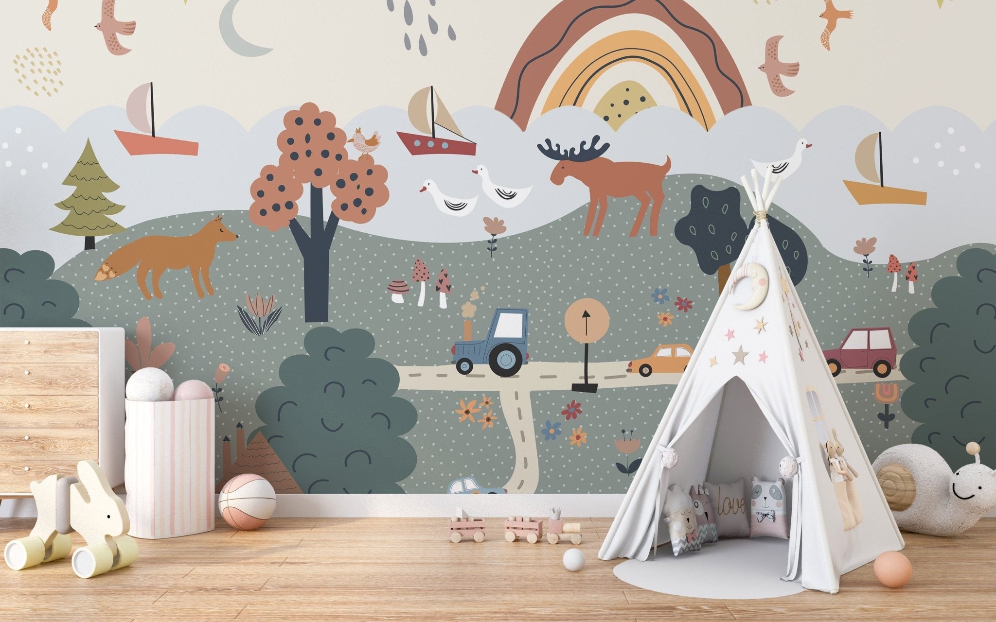 Get Whimsical Countryside Adventure Nursery Wallpaper – Storybook Charm