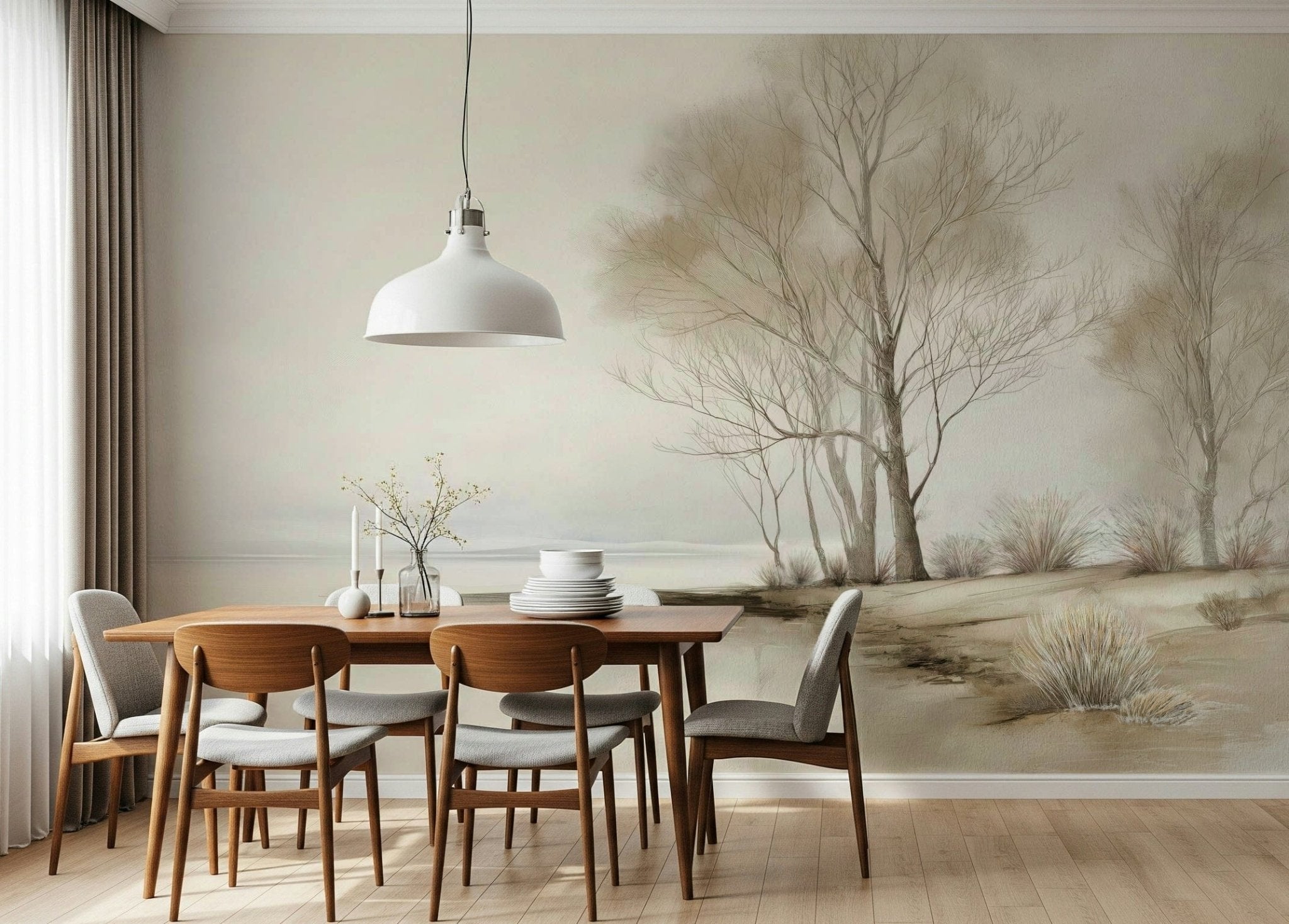 Winter Shoreline Trees Landscape Wall Mural Serene Art